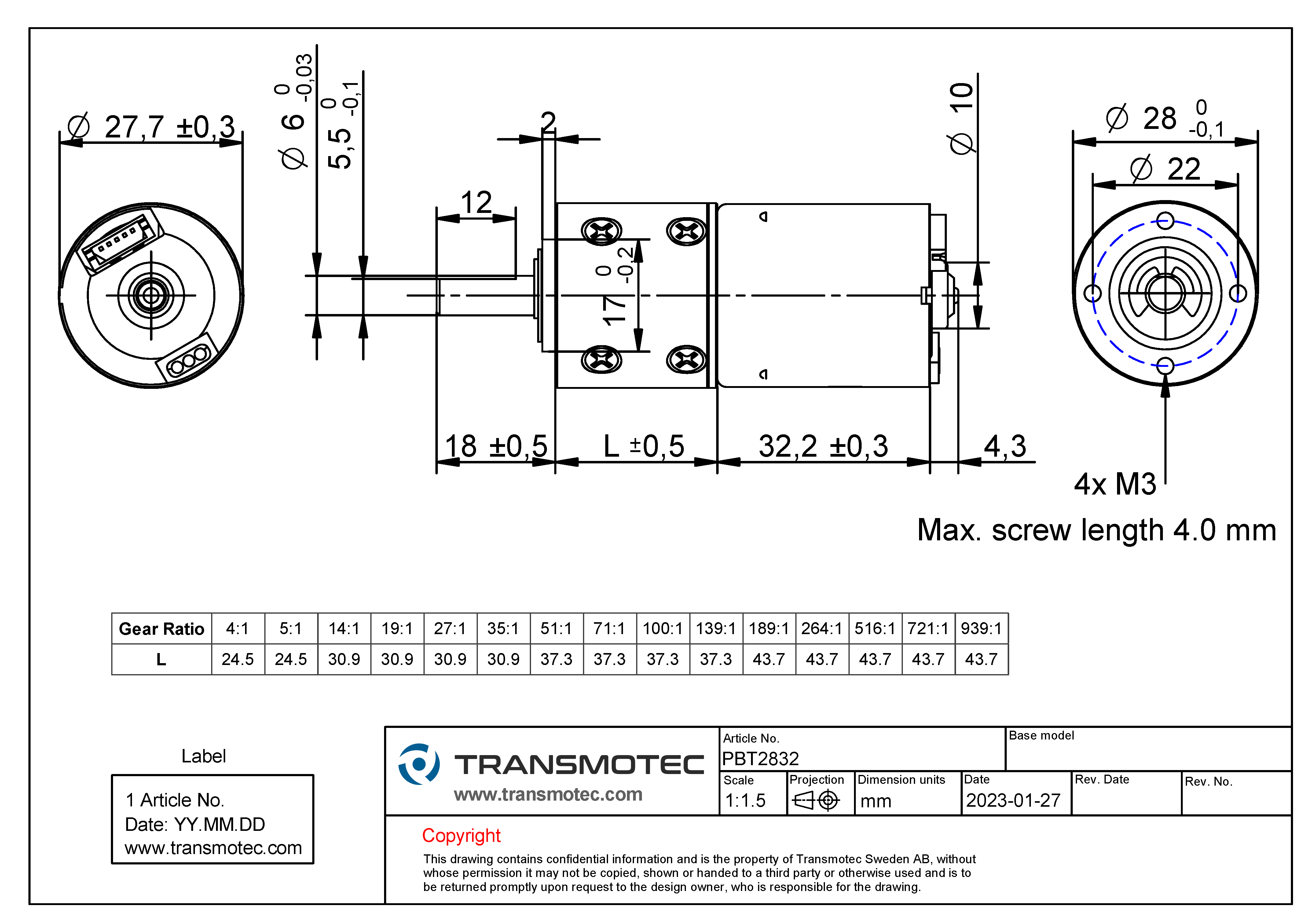 Bürstenloser DC-Planetengetriebemotor Externer PBT-Treiber 24V 0,3A ...